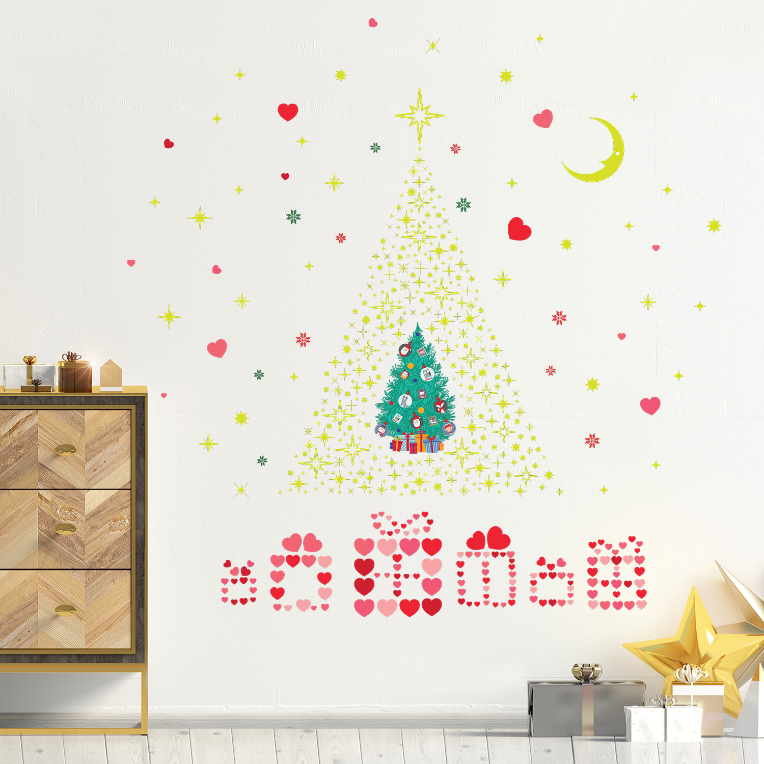 Christmas Friend Tree With Glow Stars And Hearts – Walplus