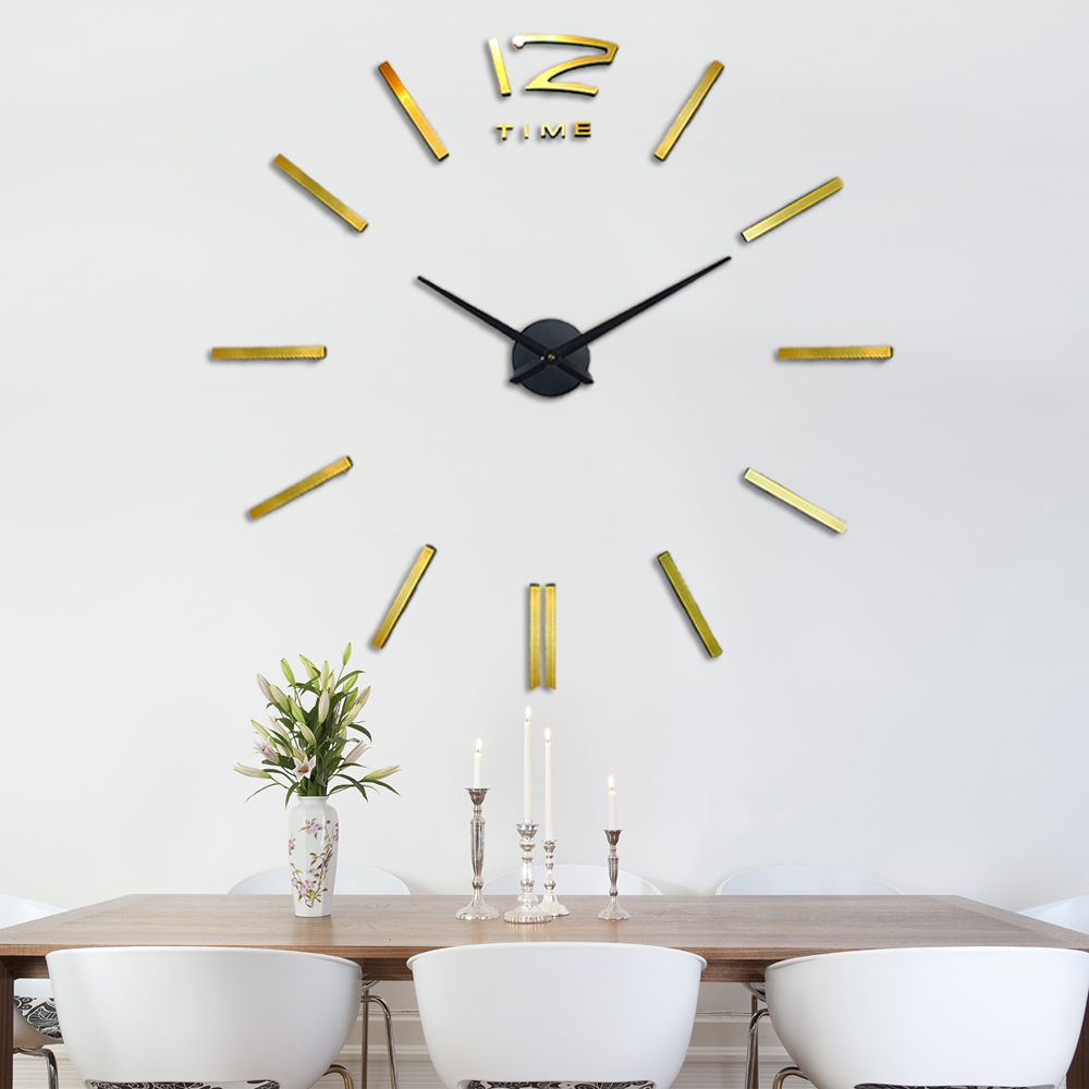 3D Giant Vinyl Adhesive Wall Clock – Gold – Walplus
