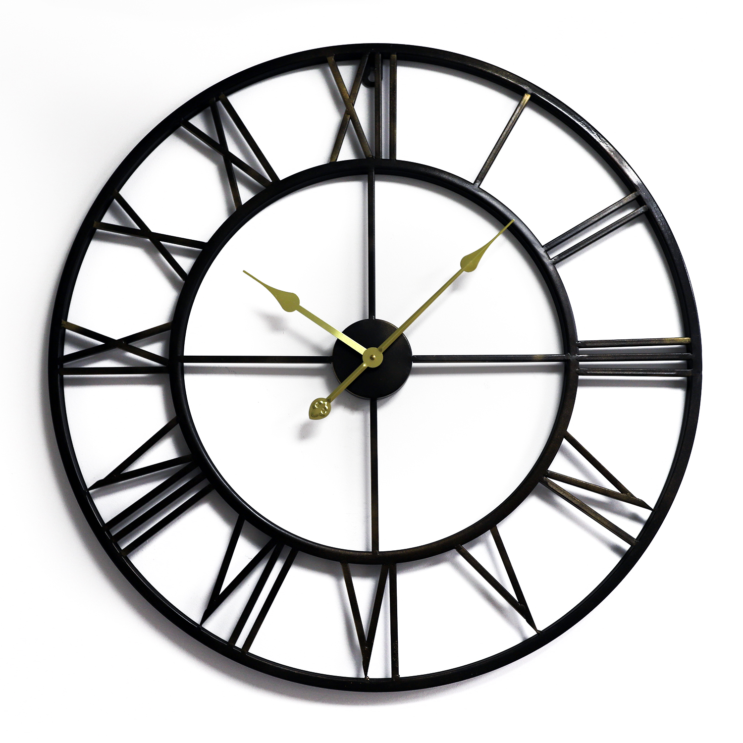 Roman Numerals Iron Clock – Big And Gold Hands – Walplus