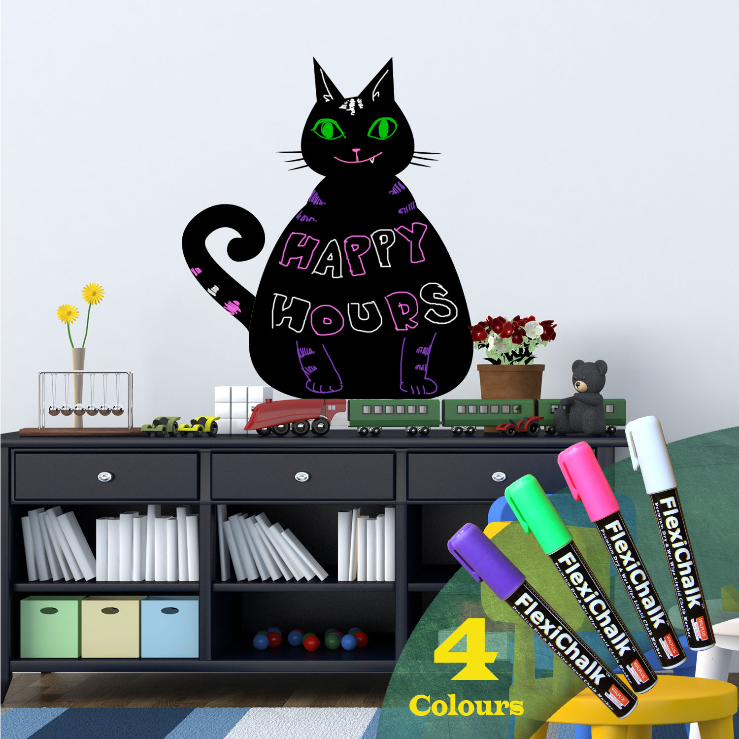Cat Blackboard With Chalk Marker – 4 Colours – Walplus