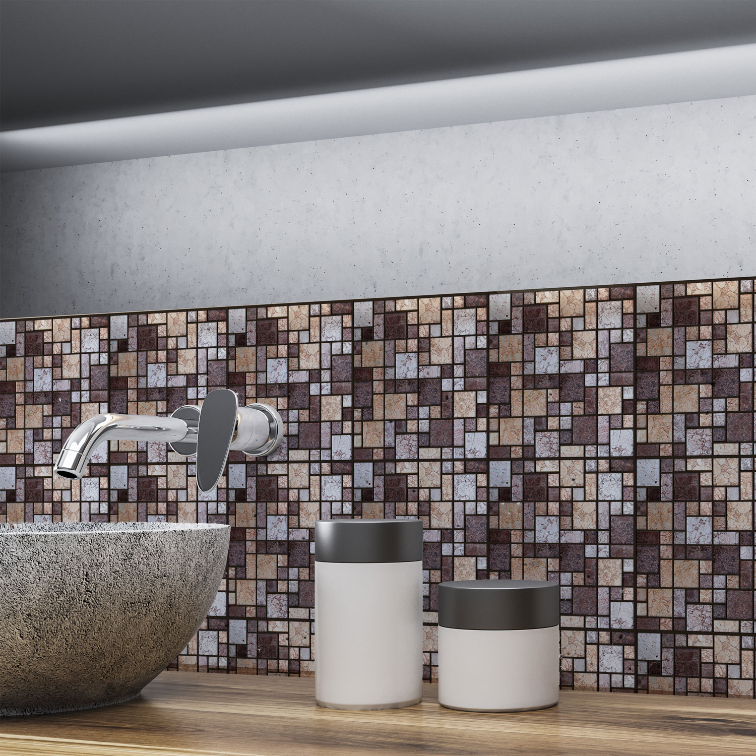 Brown and Beige Stone Mosaic Wall Tile Sticker Set – Walplus