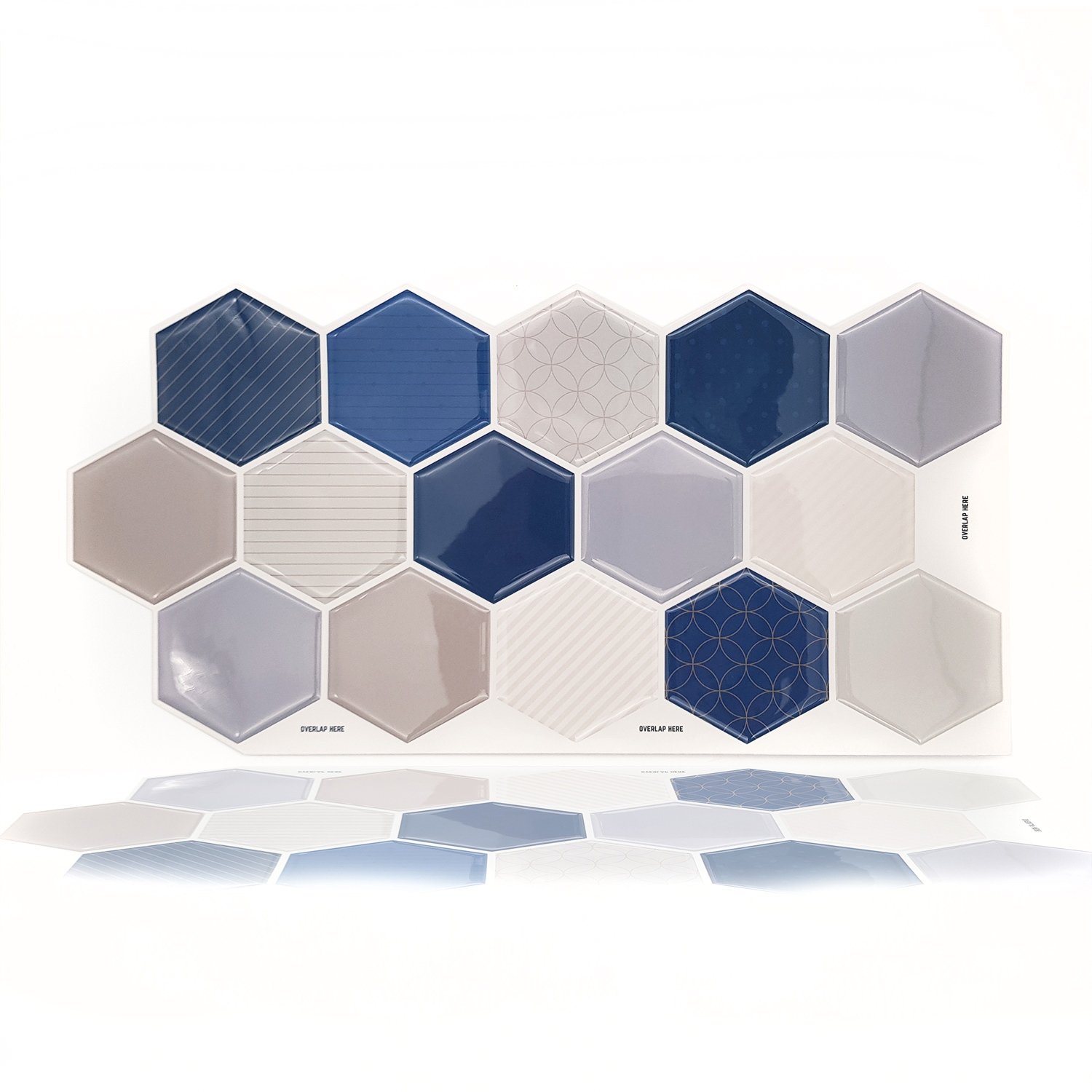 Honey Hexa Blue and Cream Glossy 3D Tiles – Walplus