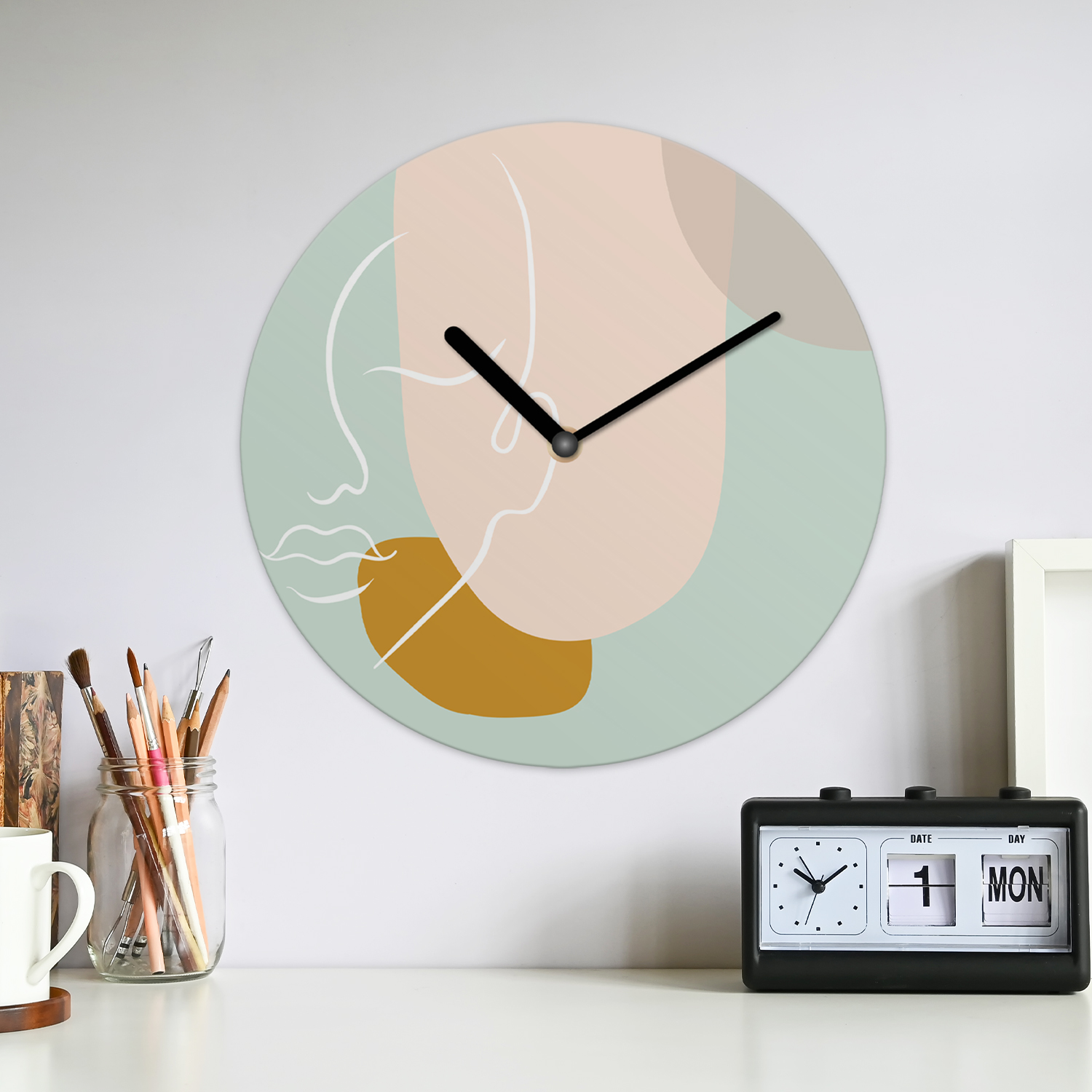 Modern Shapes Line Art Pastel Wall Clock – Walplus