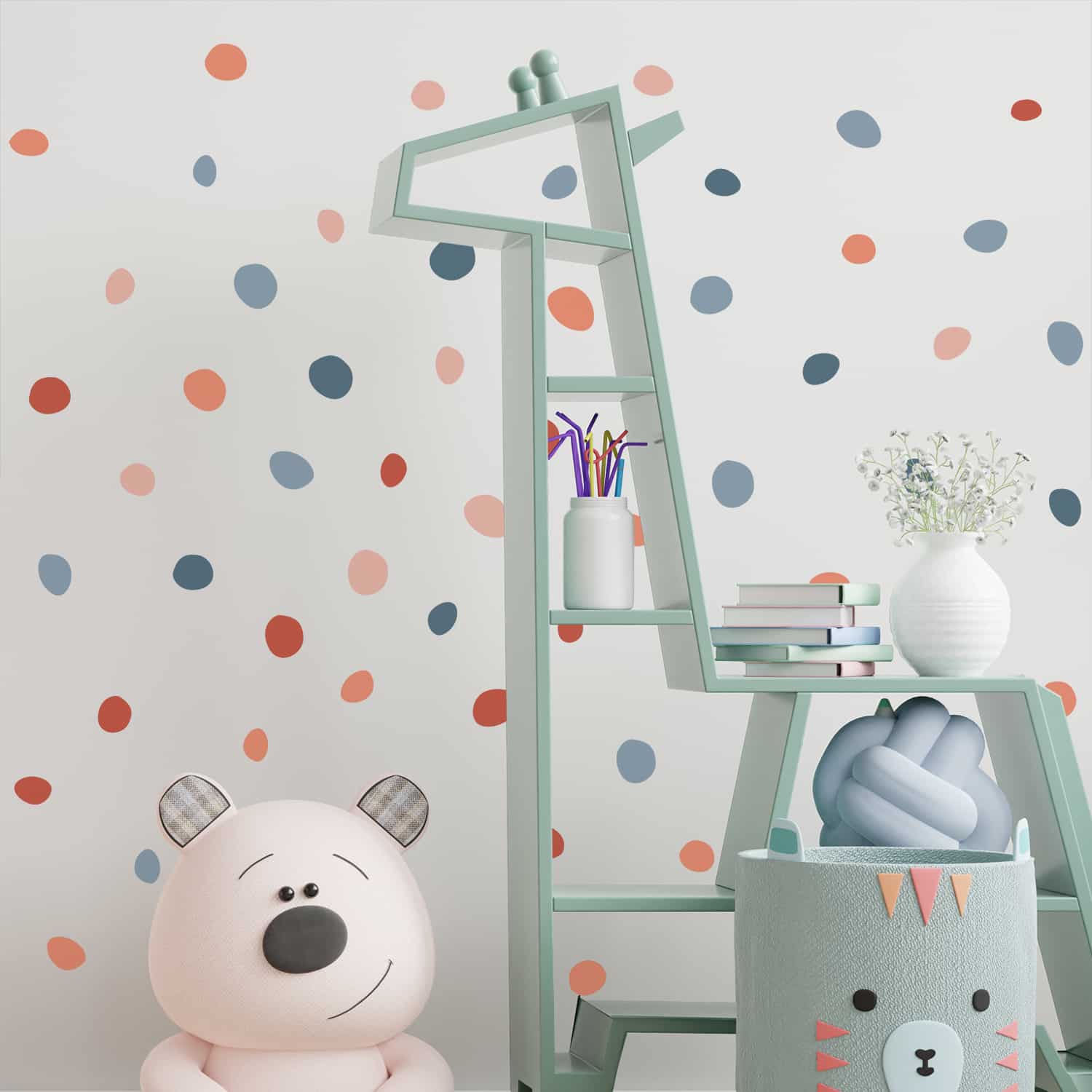 Dalmatian Polka Dots Natural Blue & Pink – Walplus