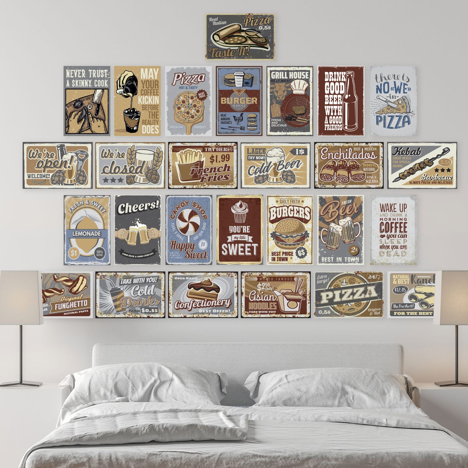 Vintage Bistro Retro Metal Signs Wall Mural Stickers Set – 27 pcs – Walplus