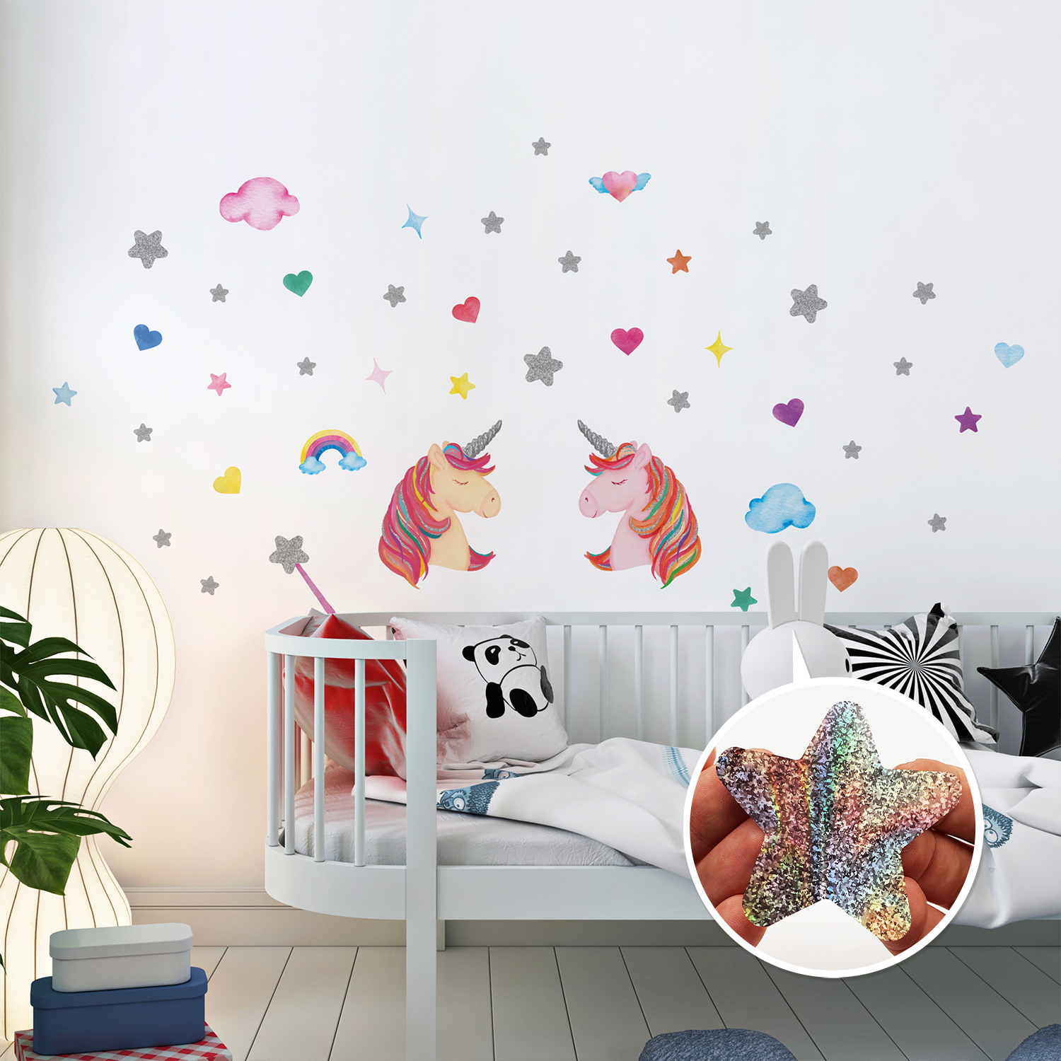 Cute Unicorns With Glitter Stars – Walplus
