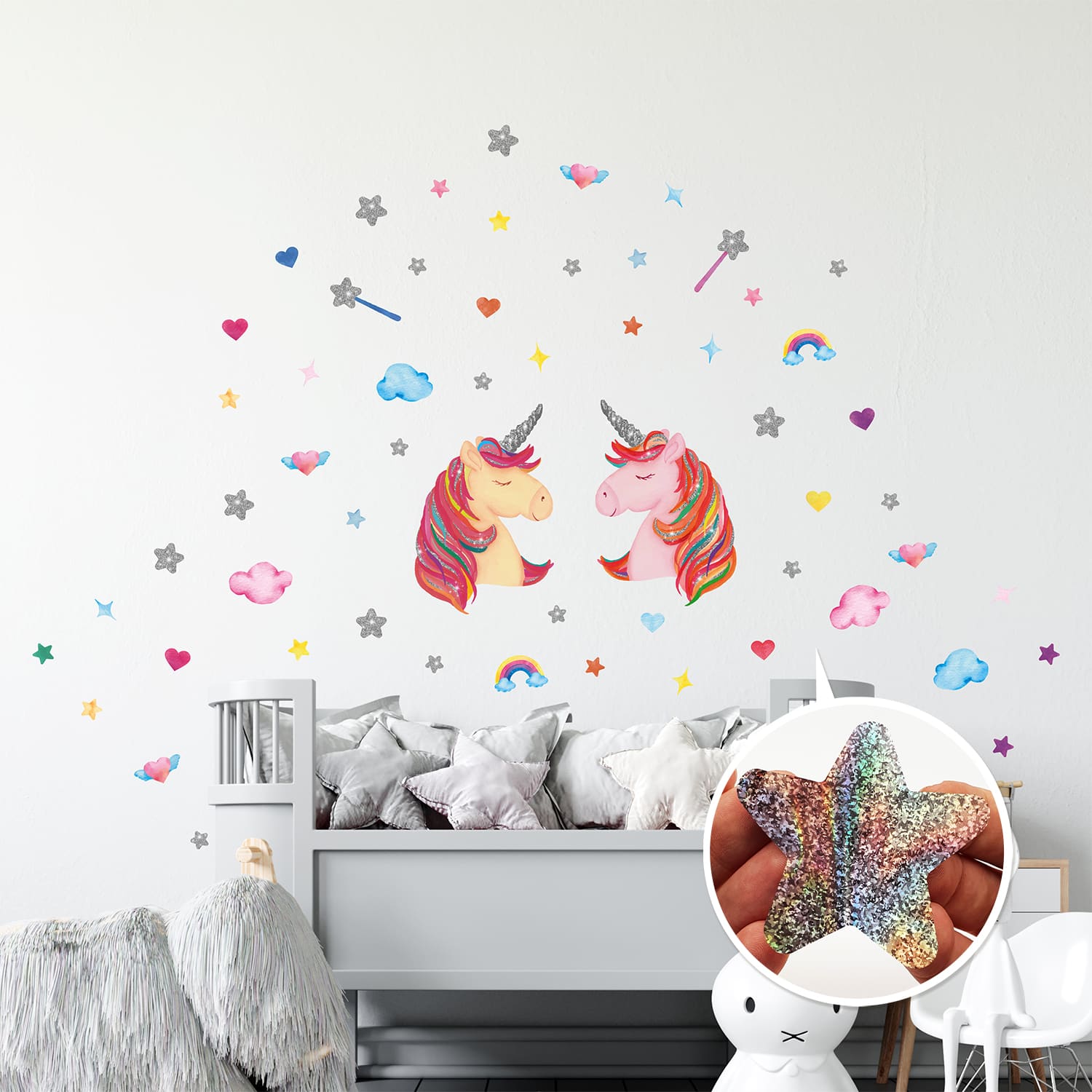 Watercolour Unicorns With Glitter Stars – Walplus