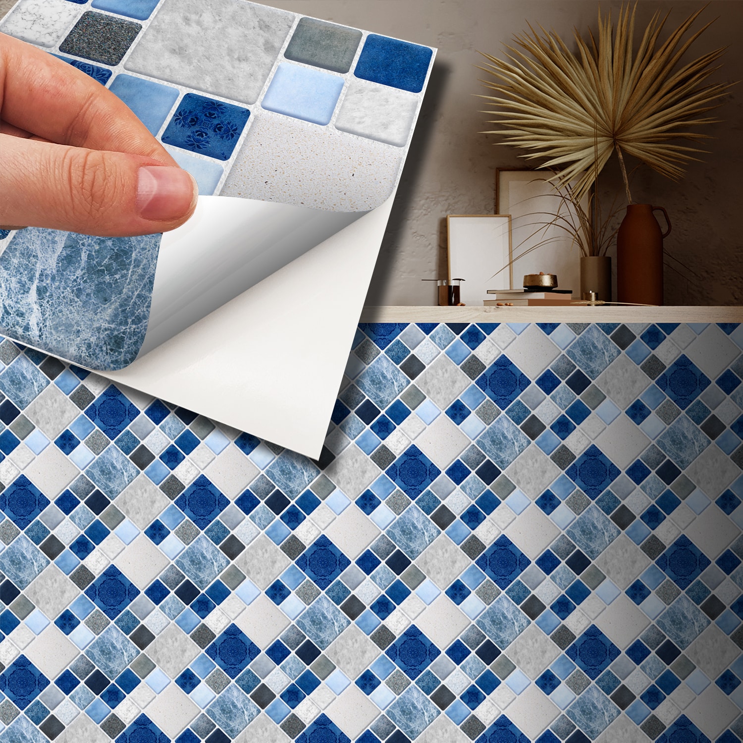 Stone Selection Blue And Grey Mosaic Wall Tile Sticker Set – 15cm ...