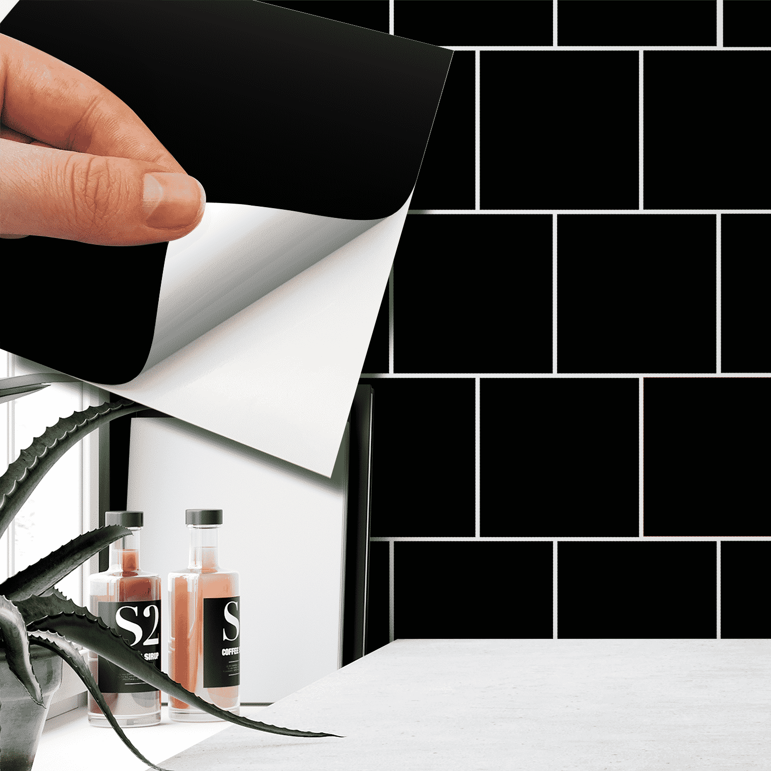 Black Colour Block Tile Sticker – Walplus